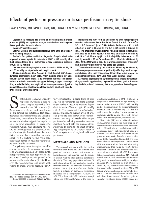 (PDF) Effects of perfusion pressure on tissue perfusion in septic shock