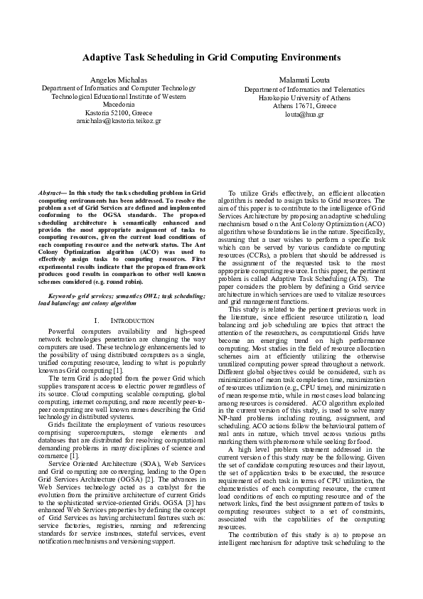 (PDF) Adaptive Task Scheduling in Grid Computing Environments