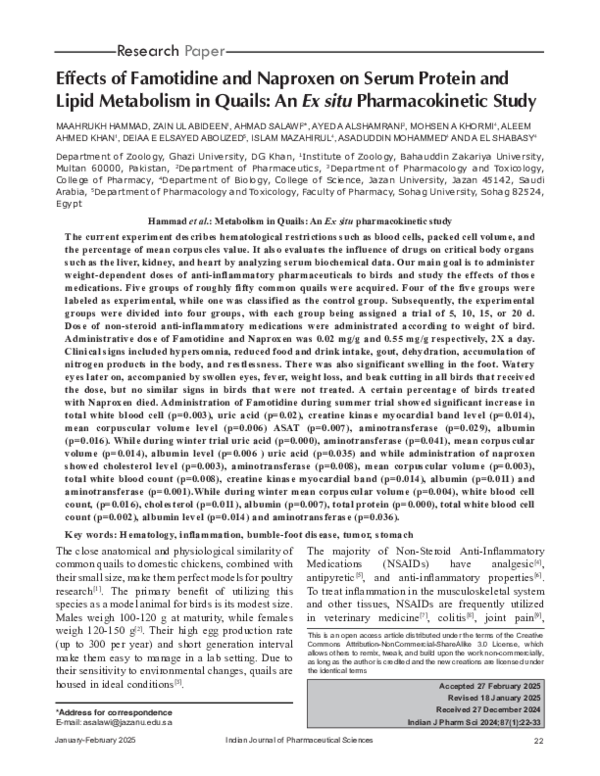 (PDF) Effects of Famotidine and Naproxen on Serum Protein and Lipid ...