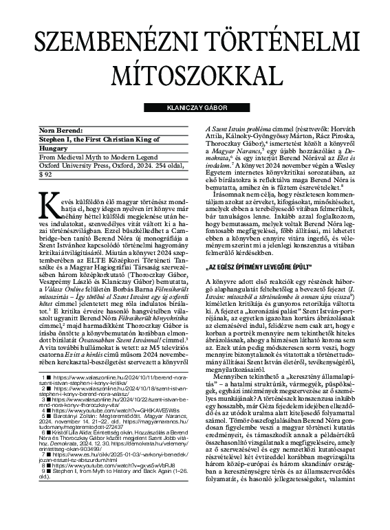 (PDF) 49. Szembenézni a történelmi mítoszokkal (Nora Berend: Stephen I ...