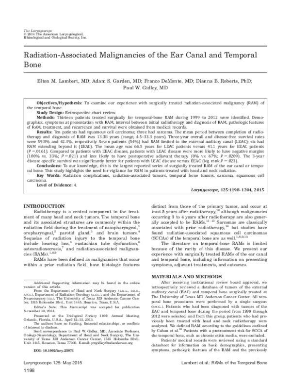 (PDF) Radiation‐associated malignancies of the ear canal and temporal bone