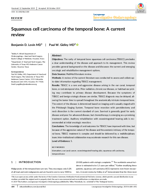 (PDF) Squamous cell carcinoma of the temporal bone: A current review