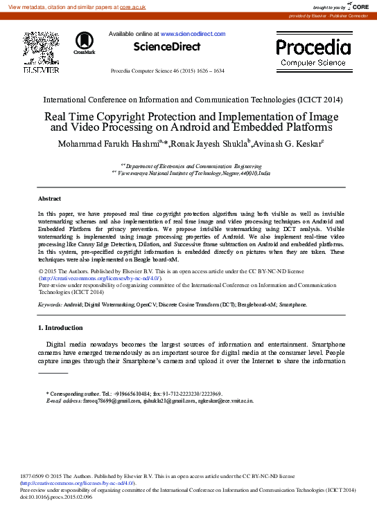(PDF) Real Time Copyright Protection and Implementation of Image and Video Processing on Android ...