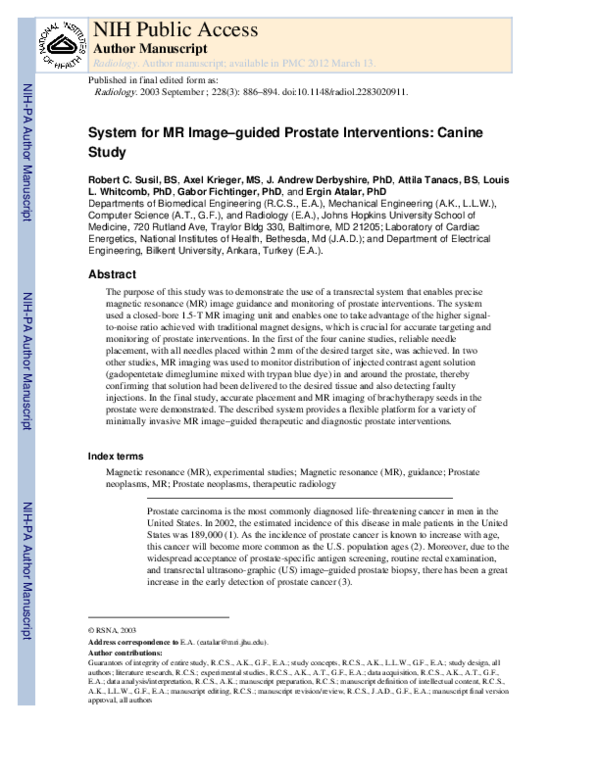 (PDF) System for MR Image–guided Prostate Interventions: Canine Study