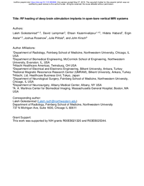(PDF) RF heating of deep brain stimulation implants in open-bore ...
