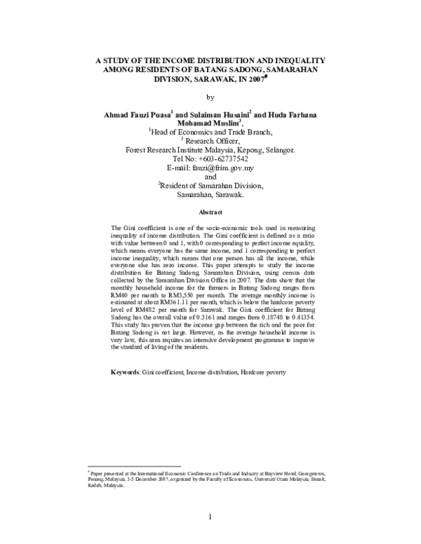 (PDF) A study of the income distribution and inequality among residents ...
