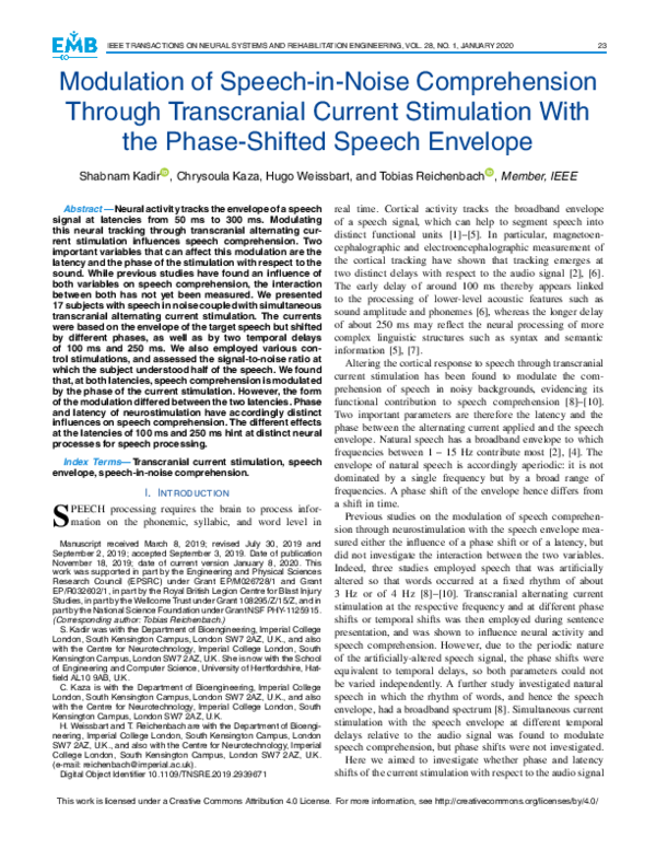 (PDF) Modulation of Speech-in-Noise Comprehension Through Transcranial ...
