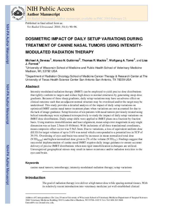 (PDF) Dosimetric Impact of Daily Setup Variations During Treatment of Canine Nasal Tumors Using ...