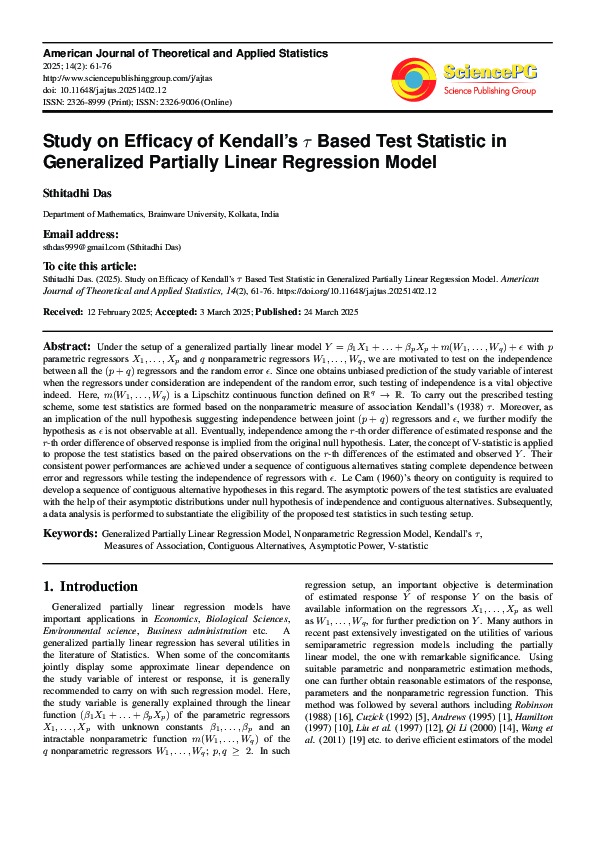 (PDF) Study on Efficacy of Kendall's τ Based Test Statistic in ...