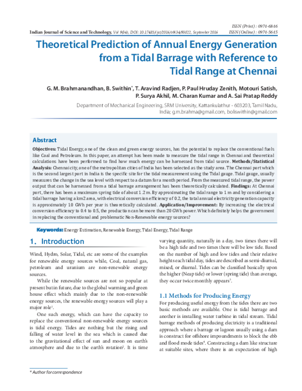 (PDF) Theoretical Prediction of Annual Energy Generation from a Tidal Barrage with Reference to ...