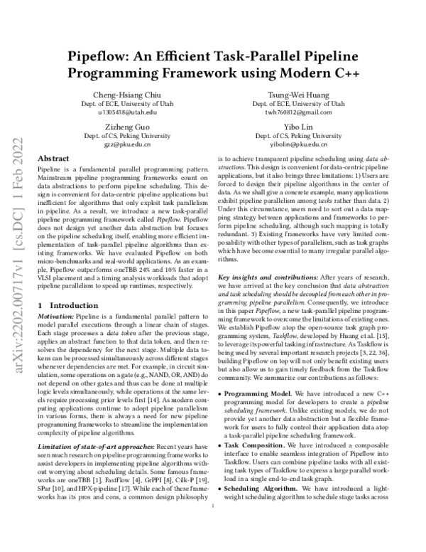 (PDF) Pipeflow: An Efficient Task-Parallel Pipeline Programming Framework using Modern C++