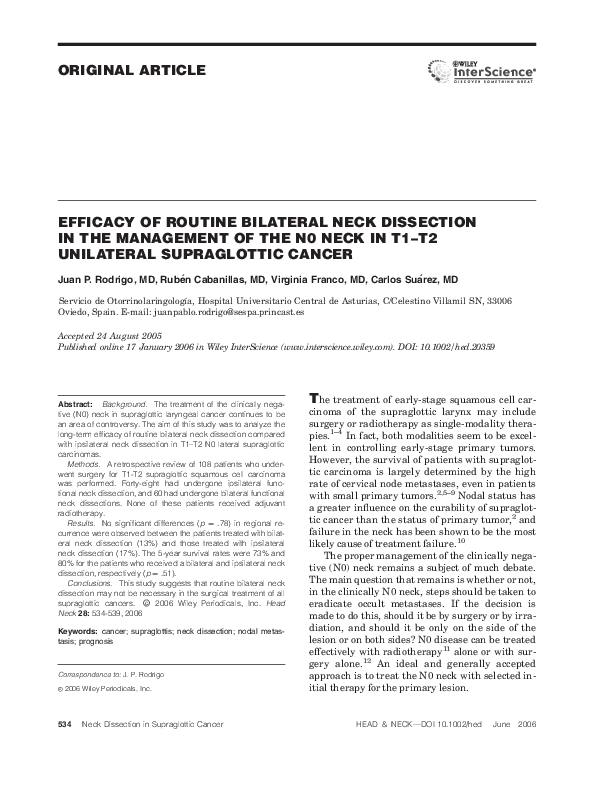 (PDF) Efficacy of routine bilateral neck dissection in the management ...