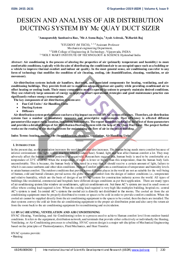 (PDF) DESIGN AND ANALYSIS OF AIR DISTRIBUTION DUCTING SYSTEM BY Mc QUAY ...