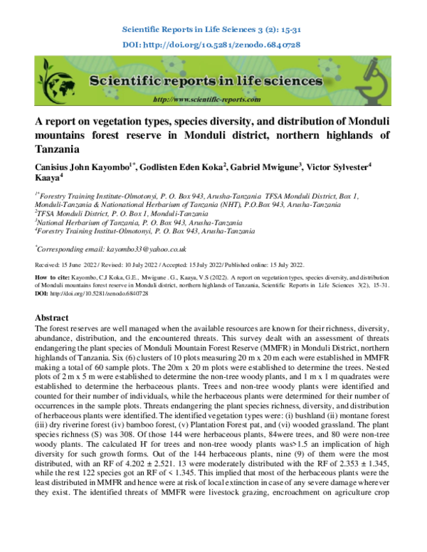 (PDF) A report on vegetation types, species diversity, and distribution ...