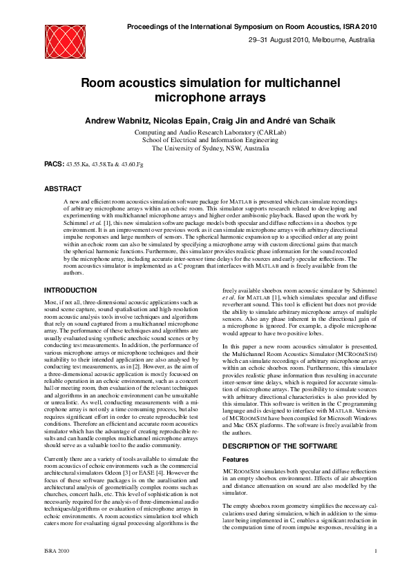 (PDF) Room acoustics simulation for multichannel microphone arrays