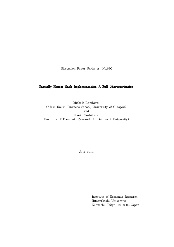 (PDF) Addendum 1 for the paper " Partially Honest Nash Implementation : A Full Characterization