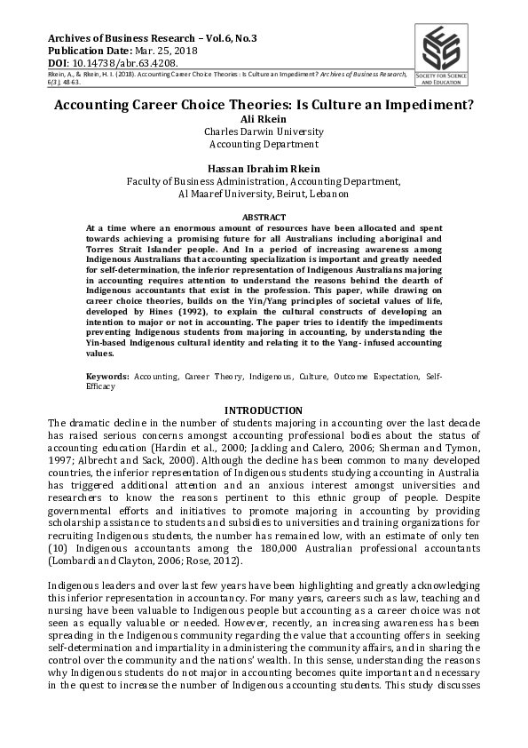 (PDF) Accounting Career Choice Theories: Is Culture an Impediment?