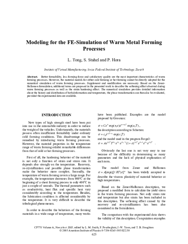 (PDF) Modeling for the FE-Simulation of Warm Metal Forming Processes