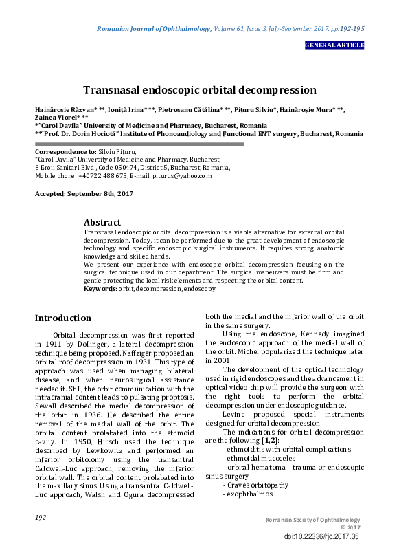(PDF) Transnasal endoscopic orbital decompression