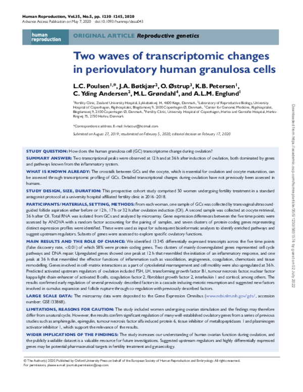 (PDF) Two waves of transcriptomic changes in periovulatory human ...