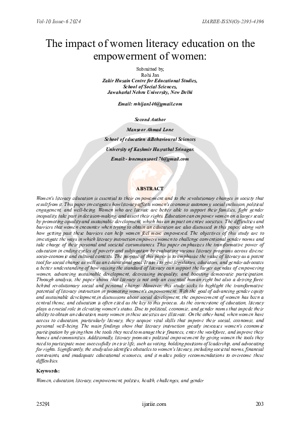 (PDF) The impact of women literacy education on the empowerment of women