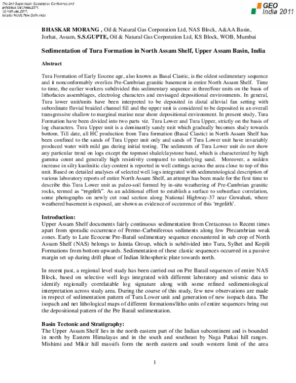 (PDF) Sedimentation of Tura Formation in North Assam Shelf, Upper Assam ...