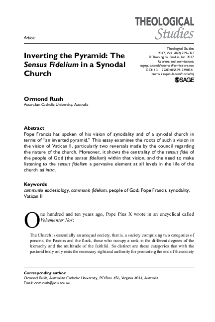 (PDF) Inverting the Pyramid: The Sensus Fidelium in a Synodal Church
