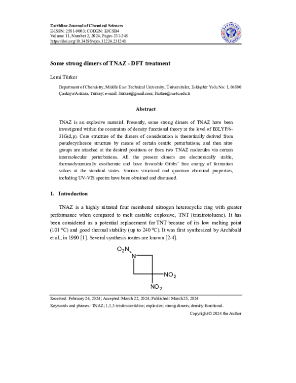 (PDF) Some strong dimers of TNAZ - DFT treatment