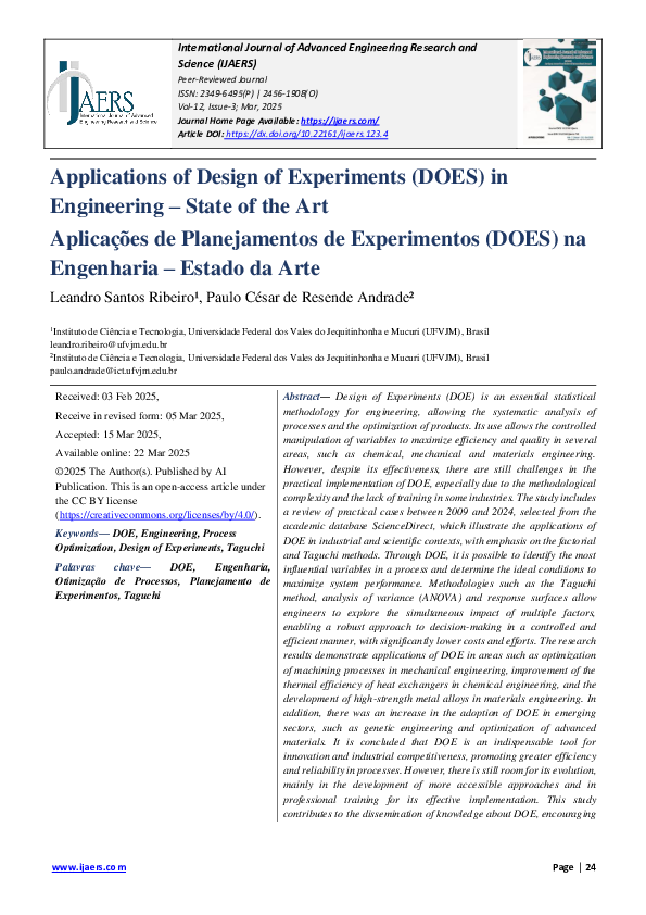 (PDF) Applications of Design of Experiments (DOES) in Engineering ...