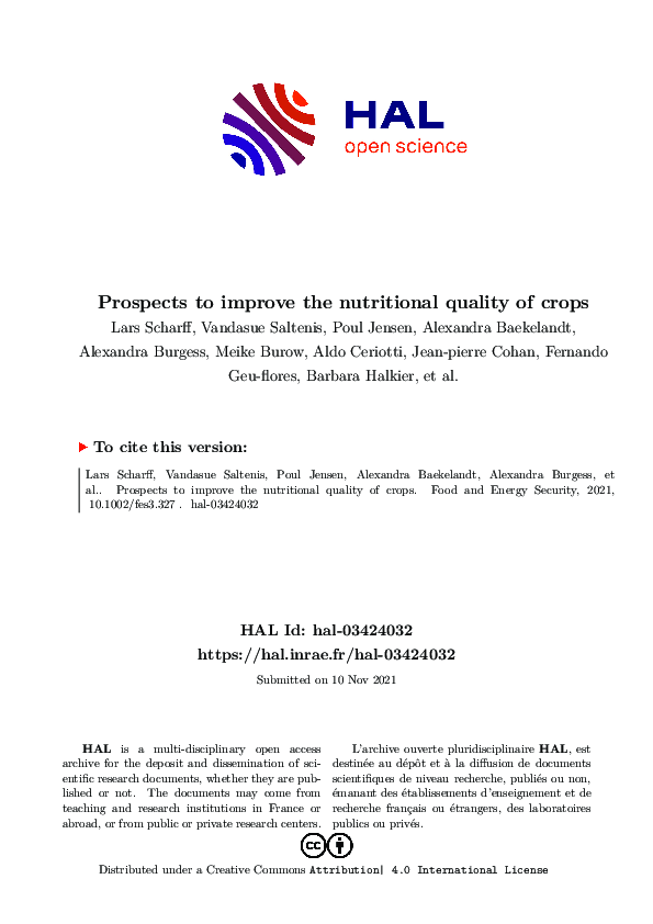 (PDF) Prospects to improve the nutritional quality of crops