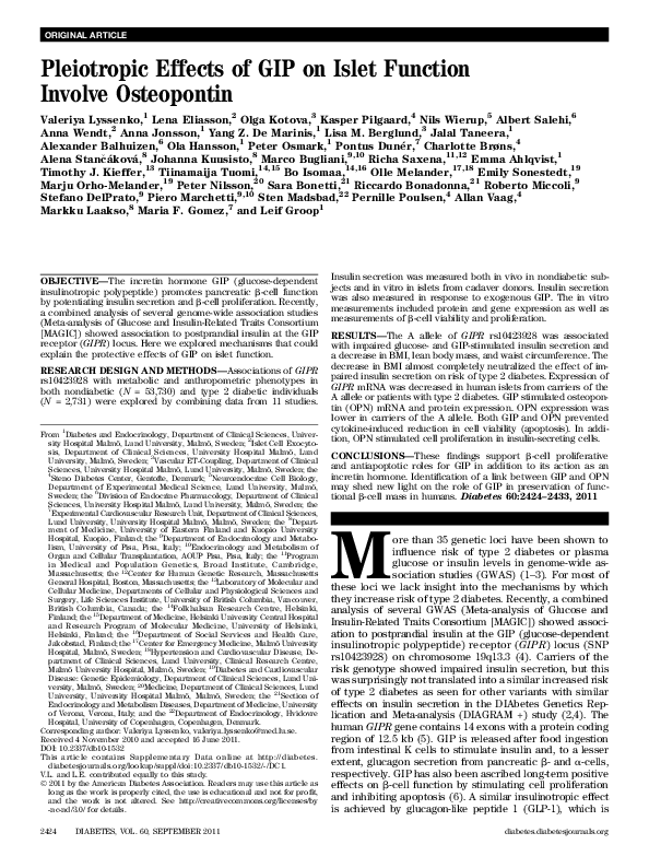 (PDF) Pleiotropic Effects of GIP on Islet Function Involve Osteopontin