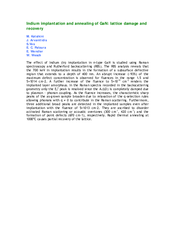 (PDF) Indium implantation and annealing of GaN: Lattice damage and recovery