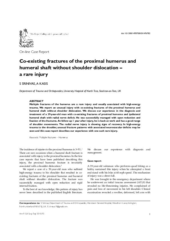 (PDF) Co-existing fractures of the proximal humerus and humeral shaft ...