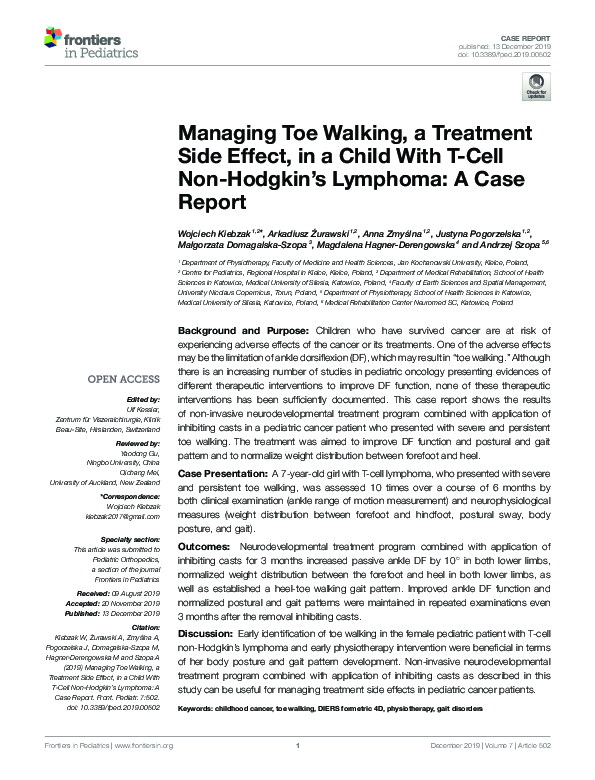 (PDF) Managing Toe Walking, a Treatment Side Effect, in a Child With T ...