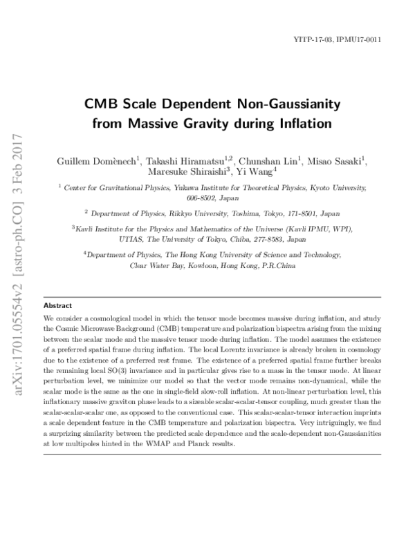 (PDF) CMB scale dependent non-Gaussianity from massive gravity during inflation
