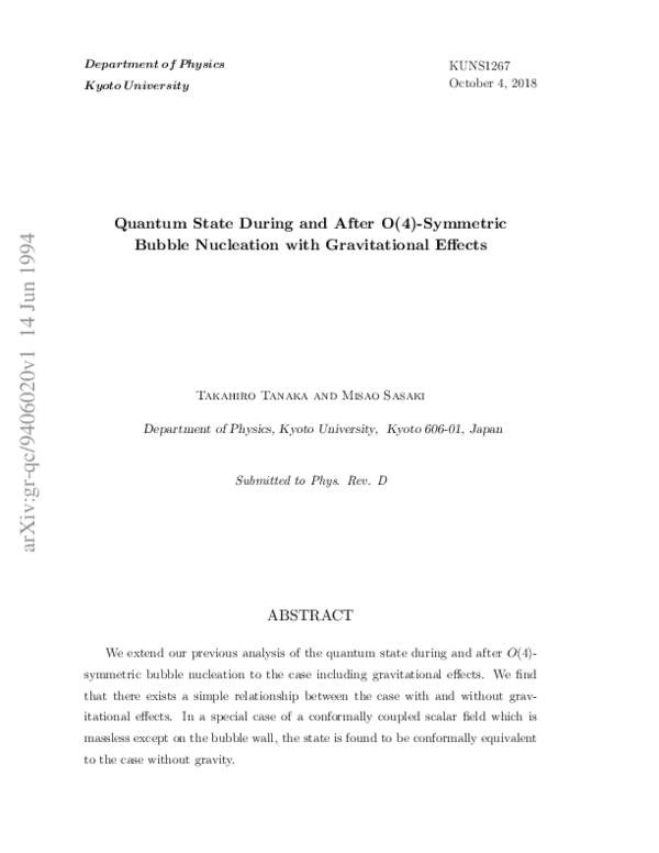 Pdf Quantum State During And After O 4 Symmetric Bubble Nucleation