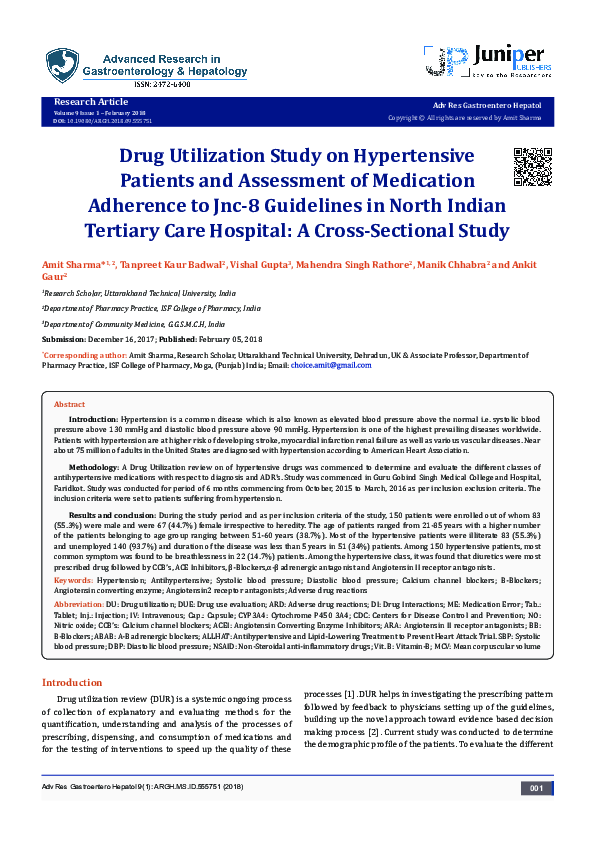 (PDF) Drug Utilization Study on Hypertensive Patients and Assessment of Medication Adherence to ...