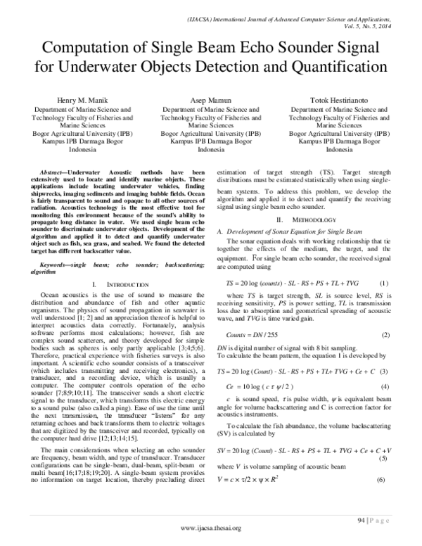 (PDF) Computation of Single Beam Echo Sounder Signal for Underwater ...