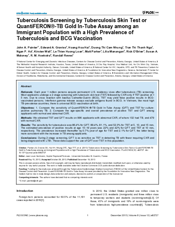 (PDF) Tuberculosis Screening by Tuberculosis Skin Test or QuantiFERON ...