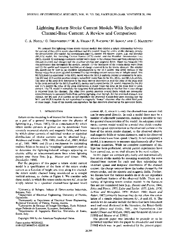 (PDF) Lightning return stroke current models with specified channel-base current: A review and ...