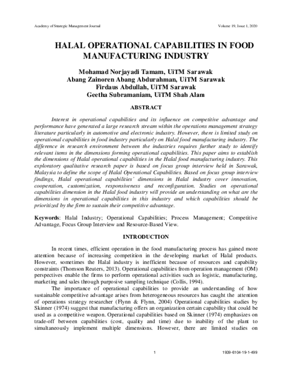 (PDF) Halal Operational Capabilities in Food Manufacturing Industry