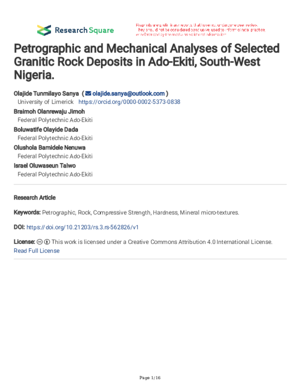 (PDF) Petrographic and Mechanical Analyses of Selected Granitic Rock ...