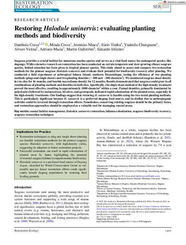 (PDF) Restoring Halodule uninervis: evaluating planting methods and ...