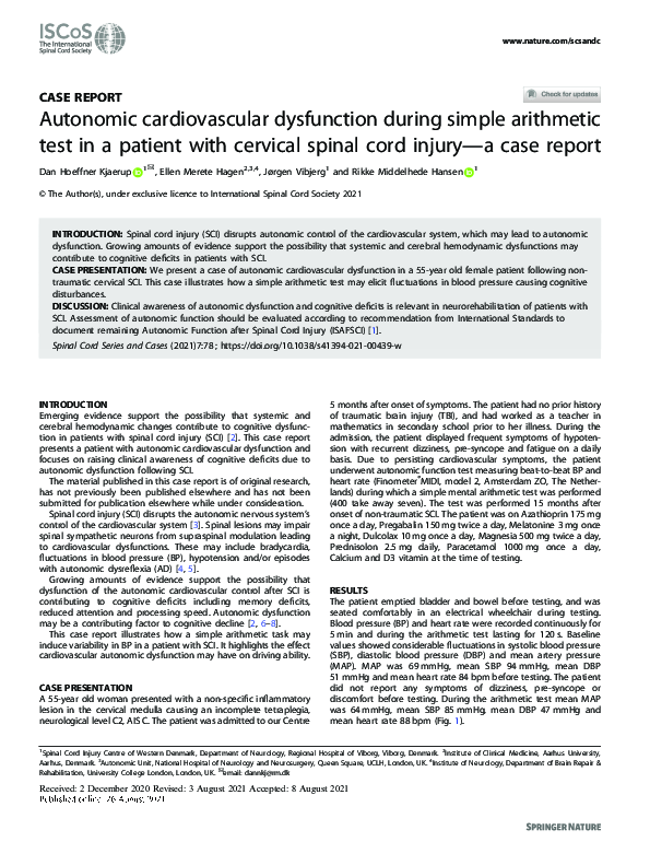 (PDF) Autonomic cardiovascular dysfunction during simple arithmetic ...