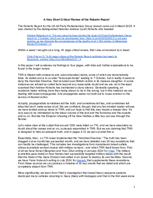 (PDF) A Very Short Critical Review of the Roberts Report
