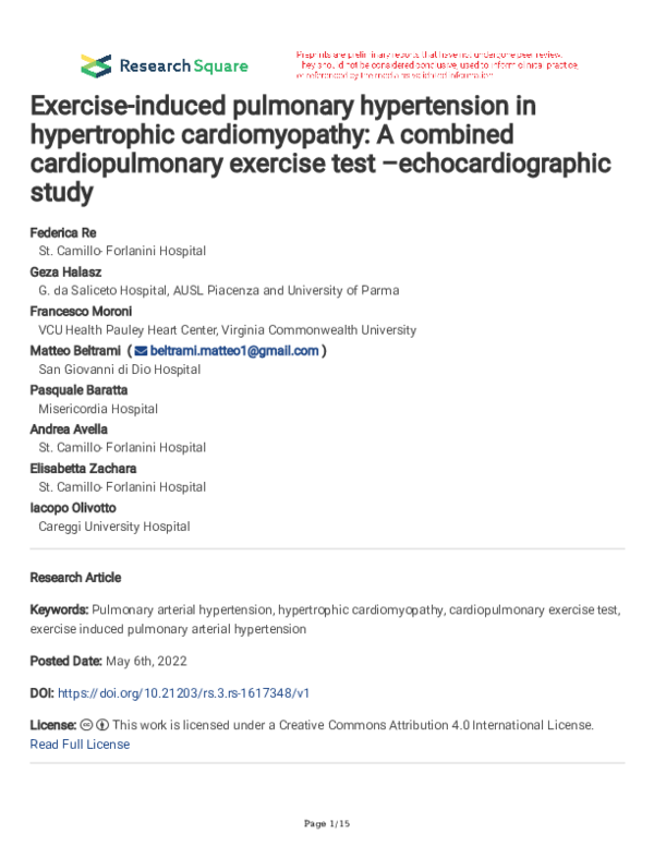(PDF) Exercise-induced pulmonary hypertension in hypertrophic ...