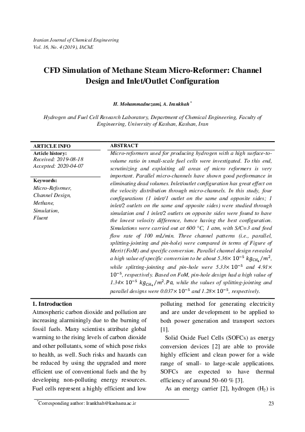 (PDF) CFD Simulation of Methane Steam Micro-Reformer: Channel Design ...