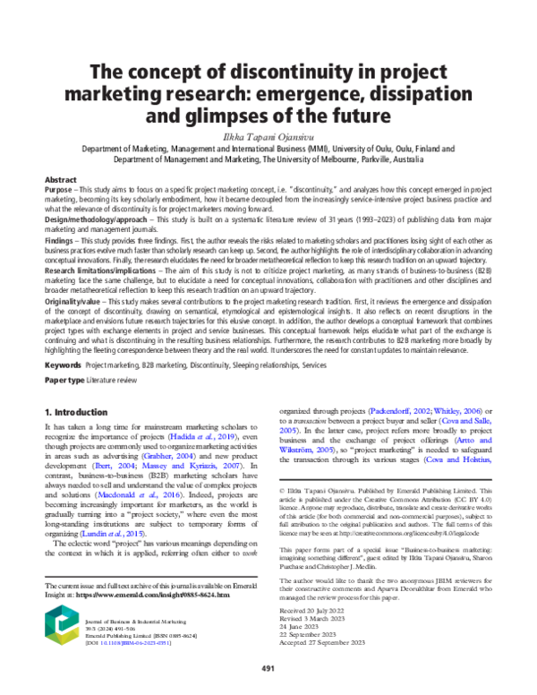 (PDF) The concept of discontinuity in project marketing research ...