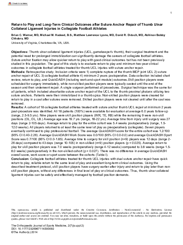 (PDF) Return to Play and Long-Term Clinical Outcomes after Suture ...
