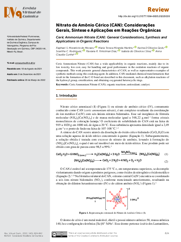 (PDF) Ceric Ammonium Nitrate (CAN): General Considerations, Synthesis ...